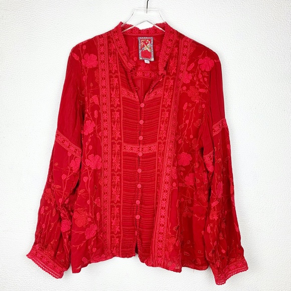 Johnny Was | Tops | Johnny Was Long Sleeve Bright Red Button Front ...